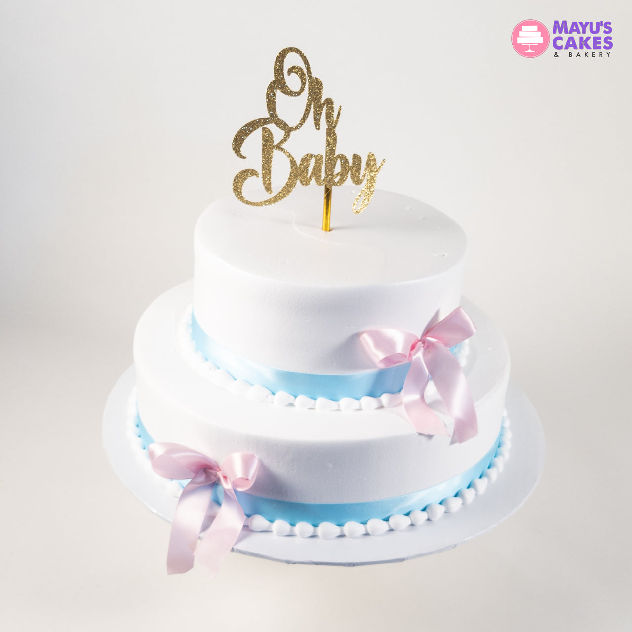 Ribons Gender Reveal Cake – Mayu's Cakes & Bakery