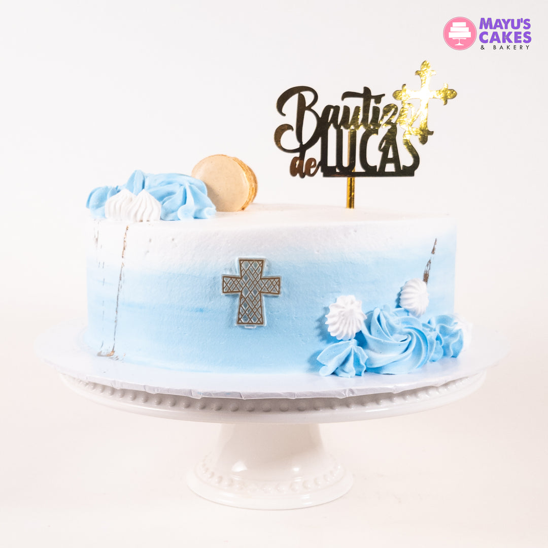 Blue & White Cross Cake – Mayu's Cakes & Bakery