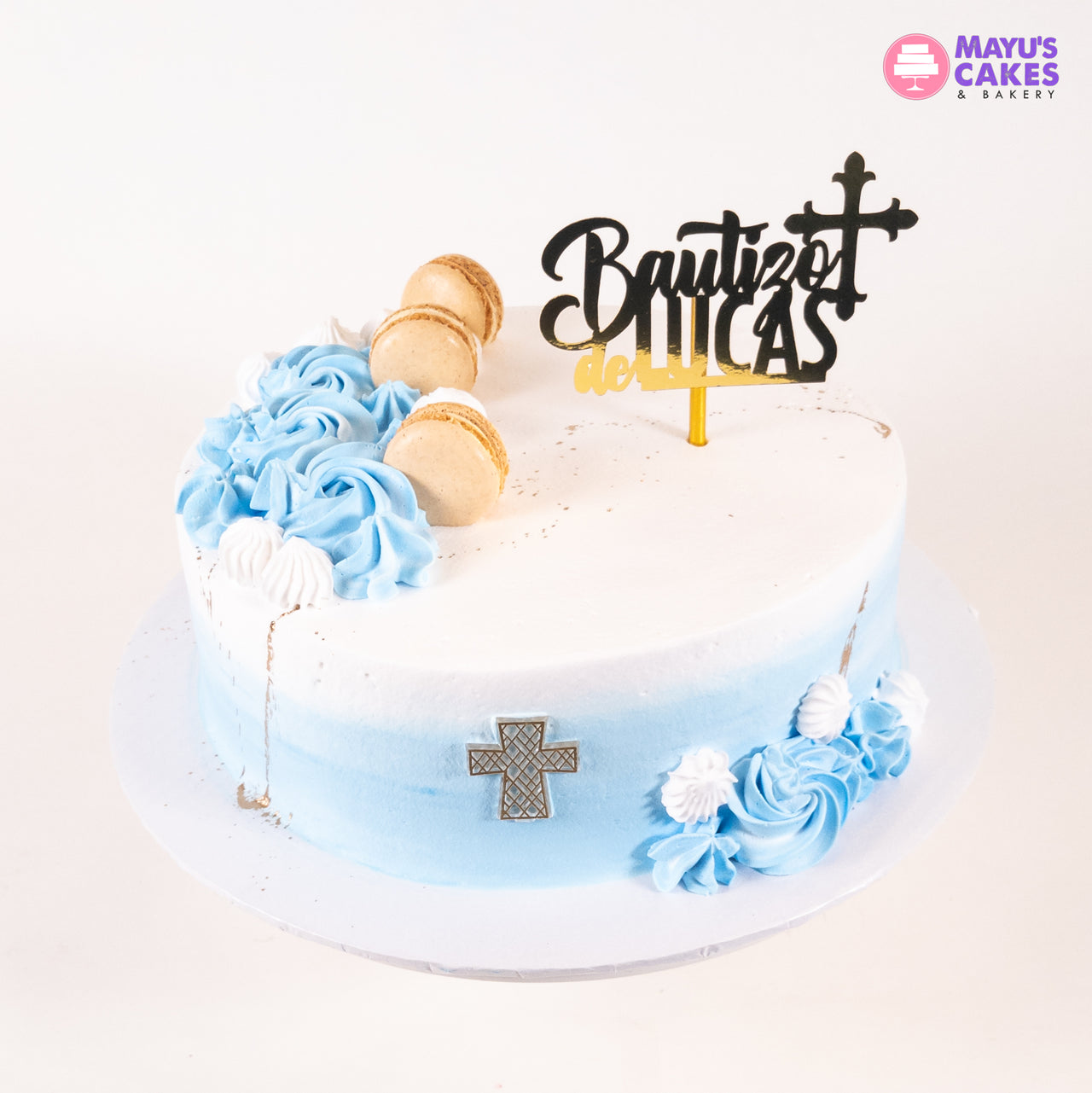 Blue & White Cross Cake – Mayu's Cakes & Bakery