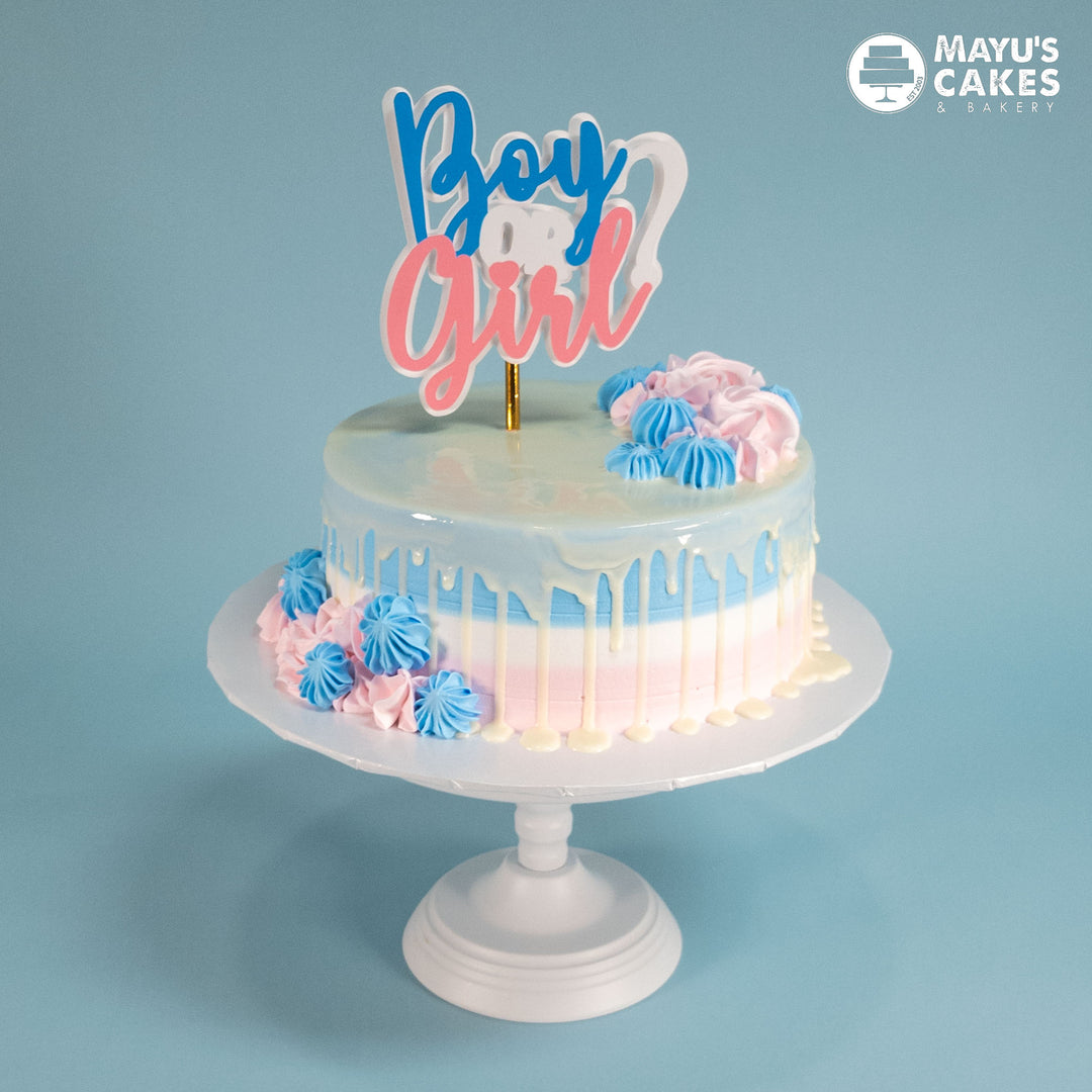 Blue, Pink & Dripping Gender Reveal Cake – Mayu's Cakes & Bakery