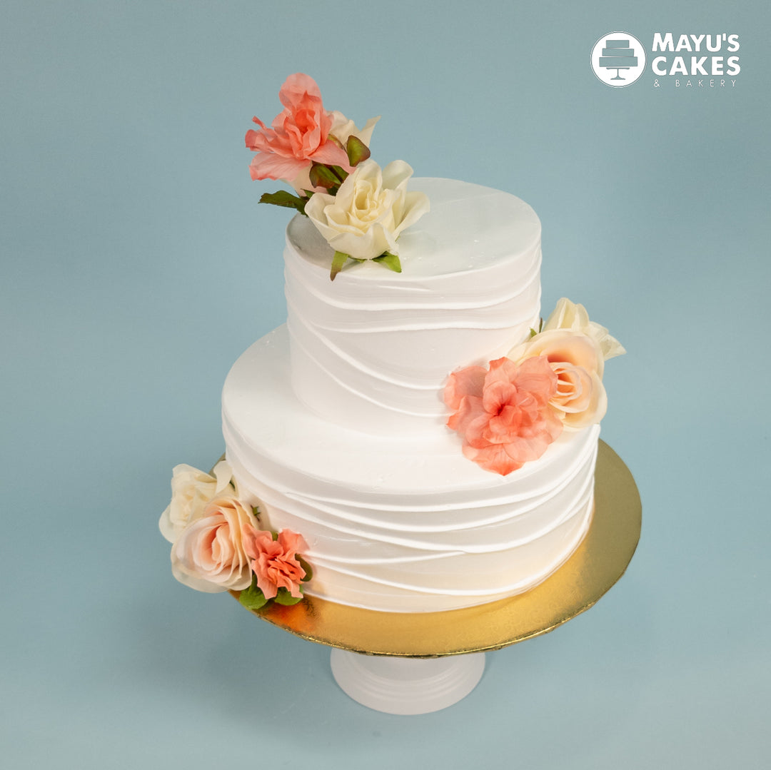 White & Flowers Cake – Mayu's Cakes & Bakery