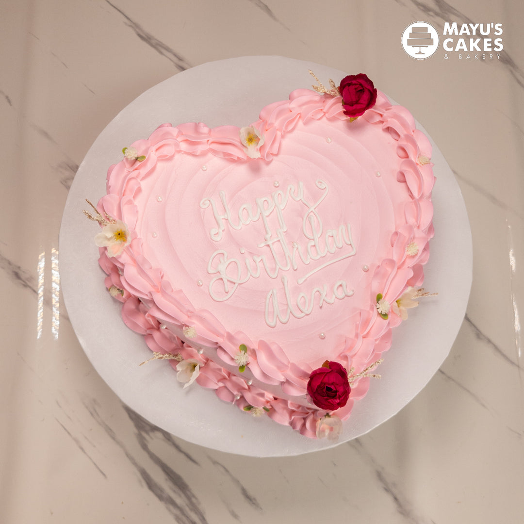 Pink & Flowers Heart Shaped Cake – Mayu's Cakes & Bakery
