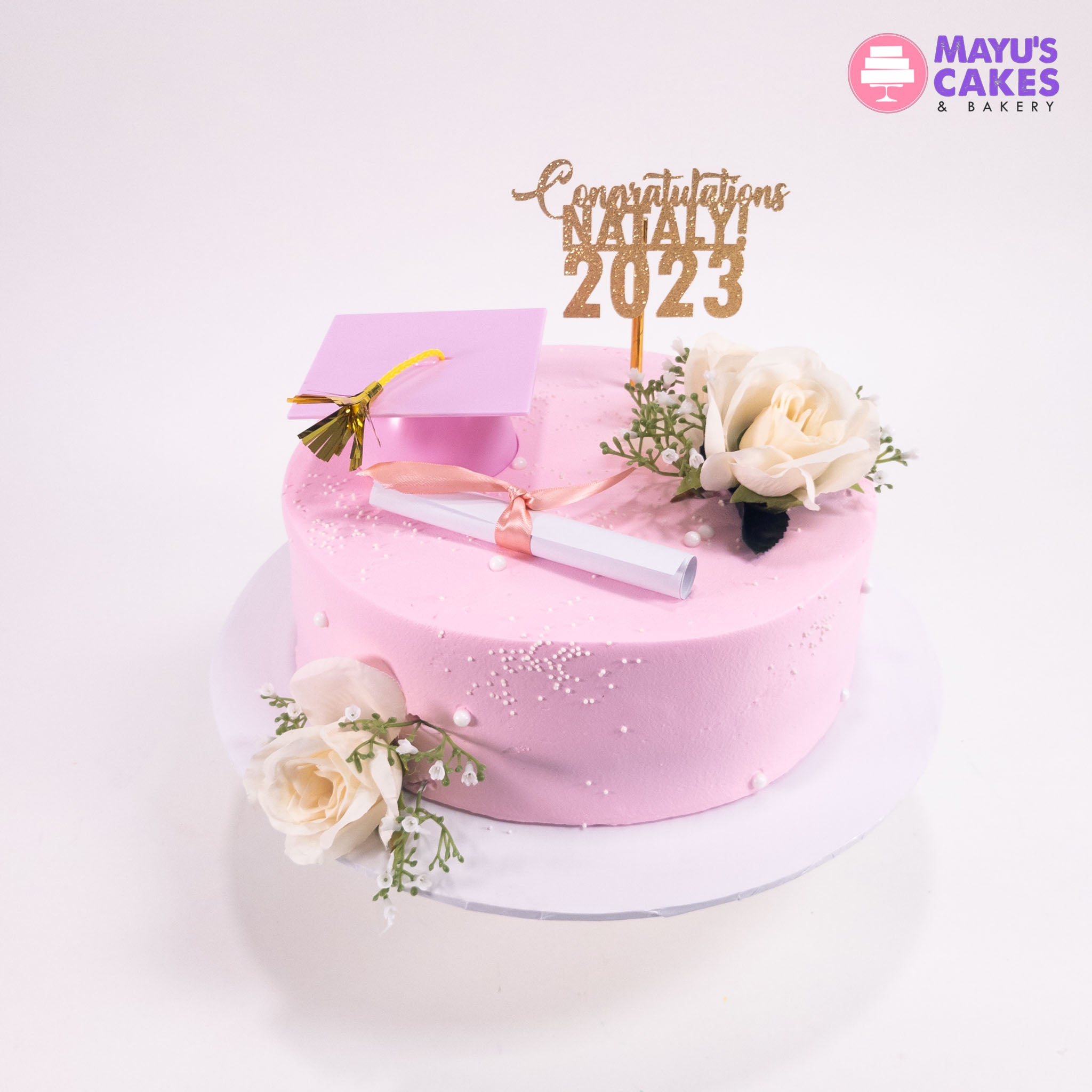 Pink & Flowers Graduation Cake – Mayu's Cakes & Bakery