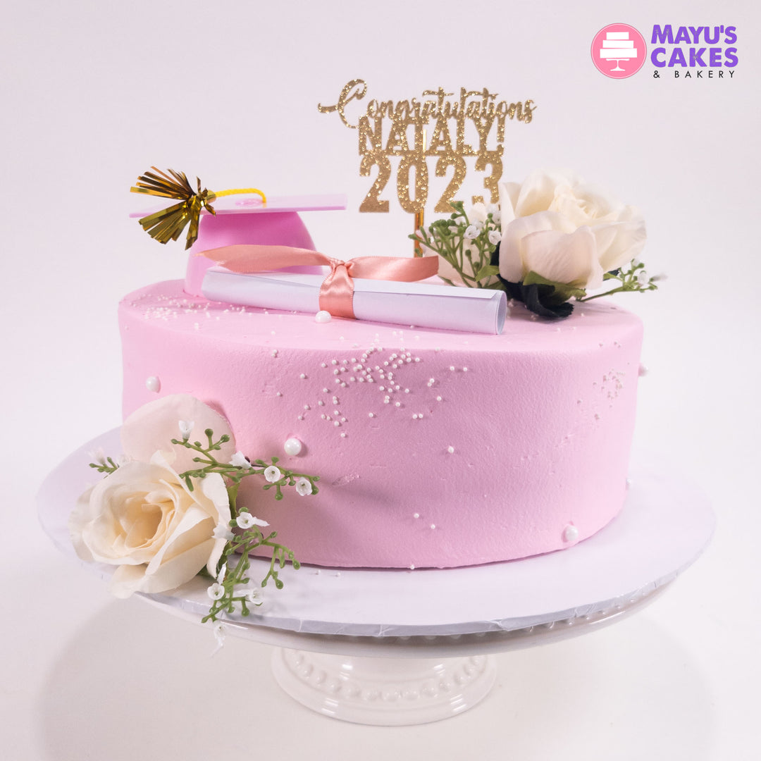 Pink & Flowers Graduation Cake – Mayu's Cakes & Bakery