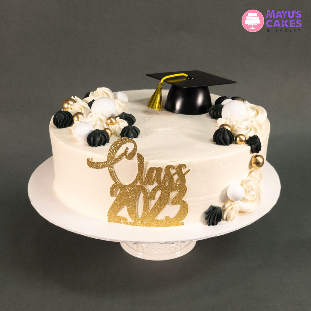 Gold & Black Graduation Cake – Mayu's Cakes & Bakery